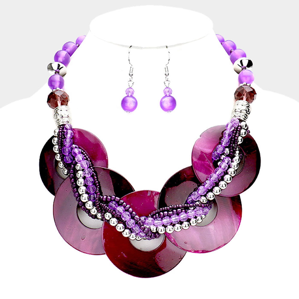 PURPLE LAYERED ROUND MARBLED TWISTED MULTI BEADED NECKLACE – The Bling ...