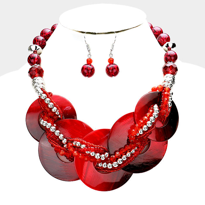 RED LAYERED ROUND MARBLED TWISTED MULTI BEADED NECKLACE – The Bling Castle